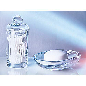Barski Glass Swab Dispenser - Jar with Cover - Holder - Storage - Canister - for Cotton Tipped Swabs - Q-Tips - for Bathroom - 2.75" D - 5.75" Height (Without Cover is 3.9" H) Made in Europe