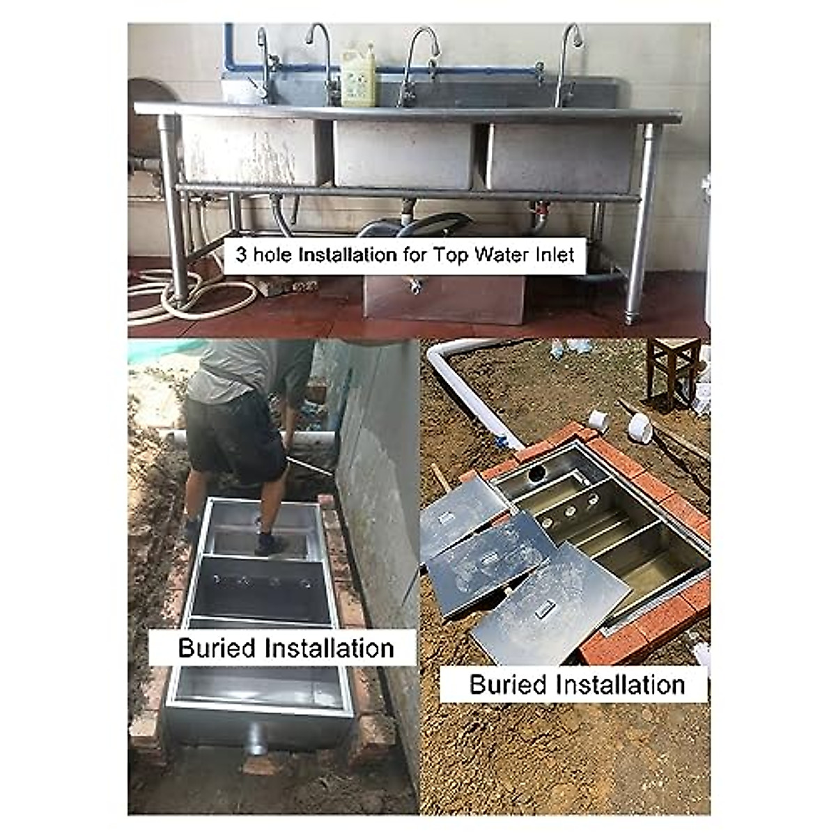 400x250x230mm Grease Trap, Commercial Grease Interceptor 3 Level Filtration Waste Interceptor Stainless Steel Waste Water Oil Water Separator for Home Kitchen, Restaurant, Factory