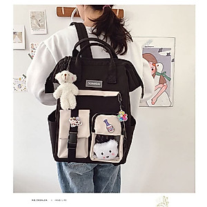 AZLNRMU Kawaii harajuku backpack bear pendant pins decoration teenage daypack gift for birthday Christmas (black)