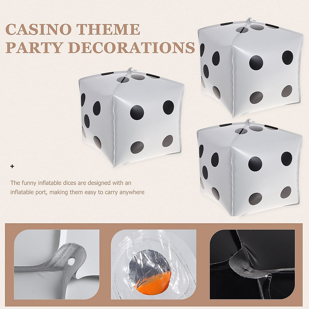 5pcs Square Dice Balloons Aluminum Dice Foil Balloons Cube Balloons for Theme Party Decorations,White