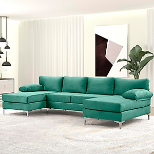 Casa AndreaMilano Modern Large Velvet Fabric U-Shape Sectional Sofa, Double Extra Wide Chaise Lounge Couch