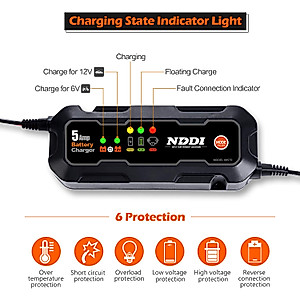 NDDI Car Battery Charger, 6V-12V 5A Smart Battery Trickle Charger Automotive Battery Charger Maintainer for Car Truck Motorcycle Lawn Mower Marine Lead Acid Batteries