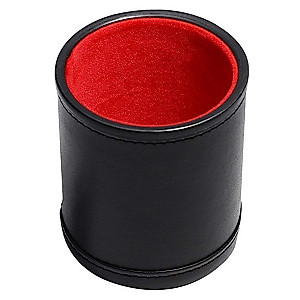 Cyber-Deals Set of Dice Cup Black PU Leather w/Plush Black Felt Lined + 16mm Zinc Alloy Metal Dice, Gift Boxed (Nickel, Red)