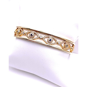 LESLIE BOULES 18K Gold Plated Evil Eye Cuff Bracelet for Women Fashion Jewelry