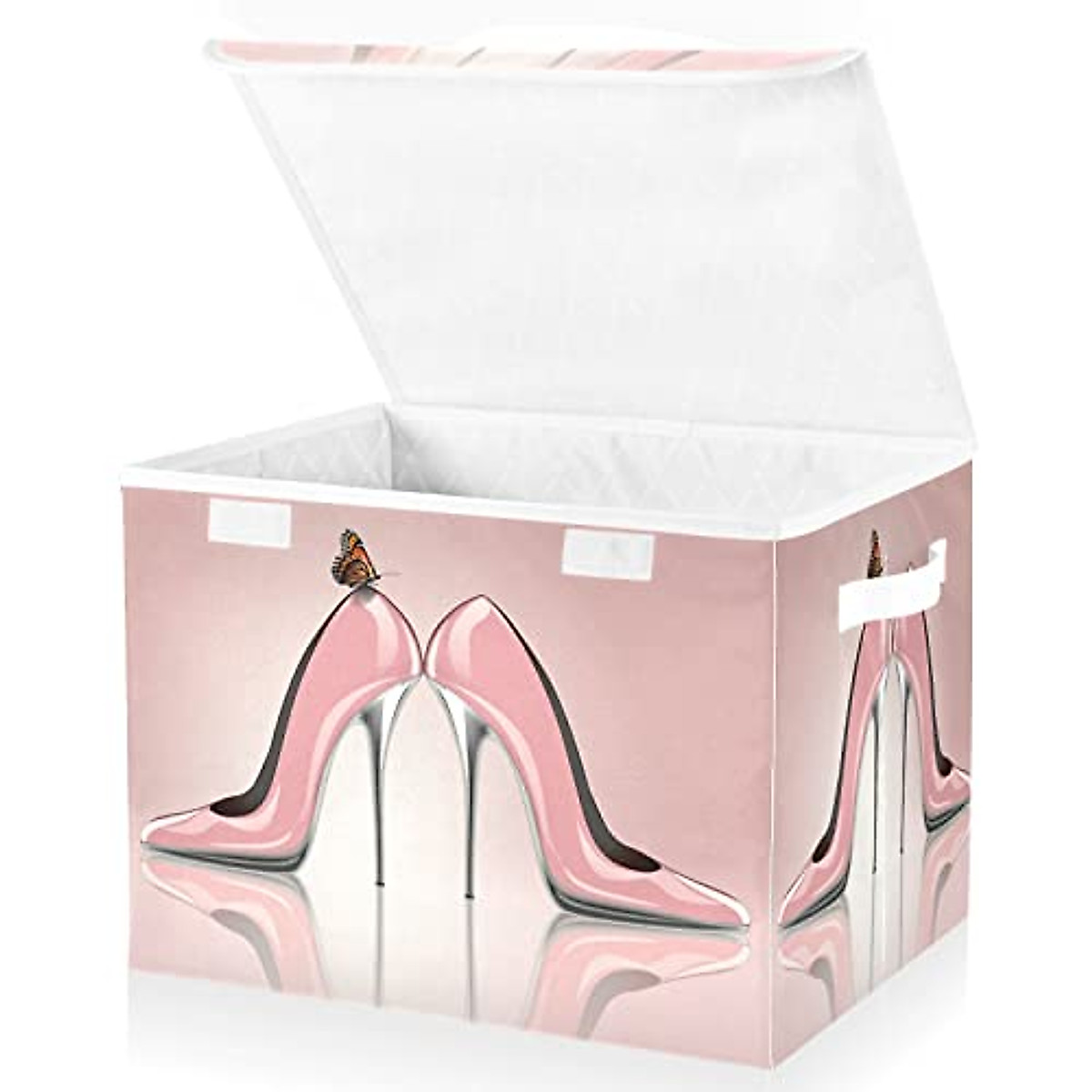 Kigai High Heel Shoes Storage Basket with Lid Collapsible Storage Bin Fabric Box Closet Organizer for Home Bedroom Office 1 Pack