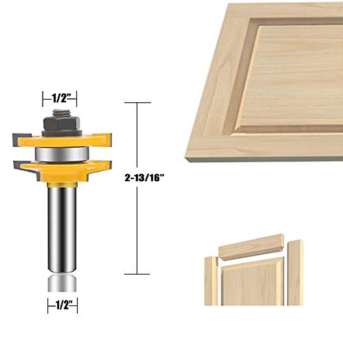 OLETBE Router Bit 1/2-Inch Shank 3PCS, Round Over Raised Panel Cabinet Door Ogee Rail and Stile Router Bits, Woodworking Wood Cutter, Wood Carbide Groove Tongue Milling Tool(Gold)