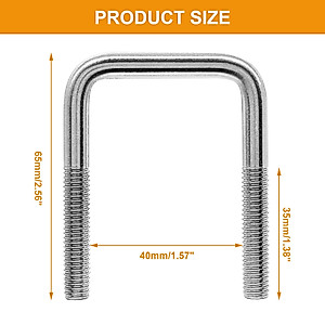 BokWin 2PCS M8x40x65mm Stainless Steel Square U-Bolt Tie Down U Bolt with Frame Plate and Nuts for Sailboat Trailer Automobiles Trailer Industrial Parts