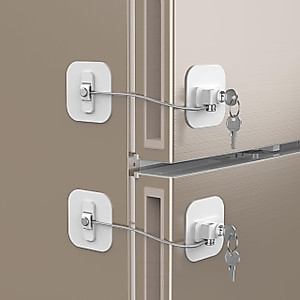 White Fridge Lock, 2 Pack Refrigerator Lock with 4 Keys, Fridge Locks for Kids Proof, Freezer Lock and Drawer Lock, No Tools or Drilling Required, Adult Safety Locks for Pantry, Freezer, and More