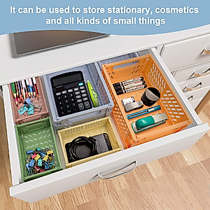 5-Pack Pastel Crates for Desk Organizers , Mini Plastic Baskets for Office Organization, Collapsible Crate Stacking Folding Storage Baskets for Home Kitchen Bedroom Bathroom Office (5.9" x 3.8"）