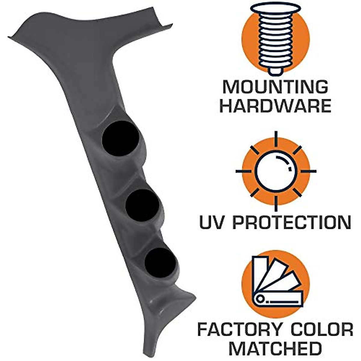 GlowShift Diesel Gauge Package Compatible with Ford F-Series F-250 F-350 7.3L Power Stroke 1992-1997 - Black 7 Color 60 PSI Boost, 1500F EGT & Transmission Temp Gauges - Gray Triple Pillar Pod