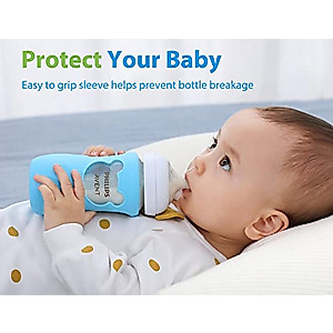 100% Silicone Baby Bottle Sleeves for Philips Avent Natural Glass Baby Bottles, Premium Food Grade Silicone Bottle Cover, Cute Bear Design, 8oz, Pack of 2 (Blue and Turquoise)