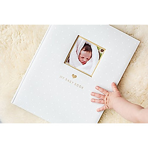 Little Blossoms Baby Keepsake Book, Baby Photo Album, Baby Memory Book, Gender-Neutral Gray Polka Dot