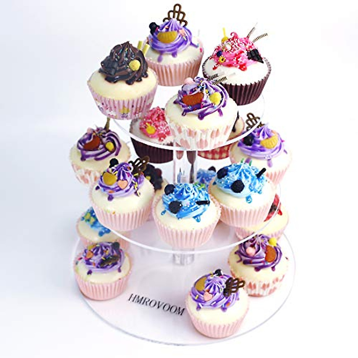 HMROVOOM Acrylic Cupcake Holder,Cupcake Tier Stands, Clear Acrylic Cupcake Stand,Cupcake Rack for Party Wedding Birthday 3 Tier Round(4.7 "Between 2 Layers)