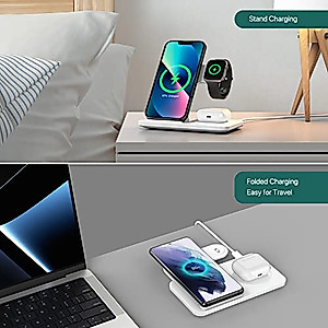 Wireless Charging Station for Apple Multiple Devices - Foldable 3 in 1 Charger Station Stand Dock for Apple Watch Series 7 6 SE 5 4 3 2 & Airpods iPhone 14Pro 14 13 Pro Max 13 12 11 Pro X Max XS XR 8