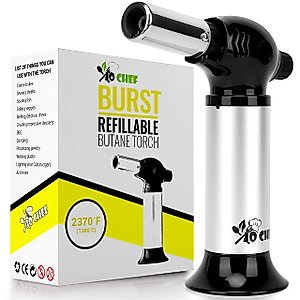 Burst Kitchen Torch, Blow Torch - Refillable Butane Torch With Adjustable Flame & Safety Lock- Culinary Torch, Creme Brûlée Torch For Cooking Food, Baking, BBQ & More + FREE Recipe E-Book By Jo Chef