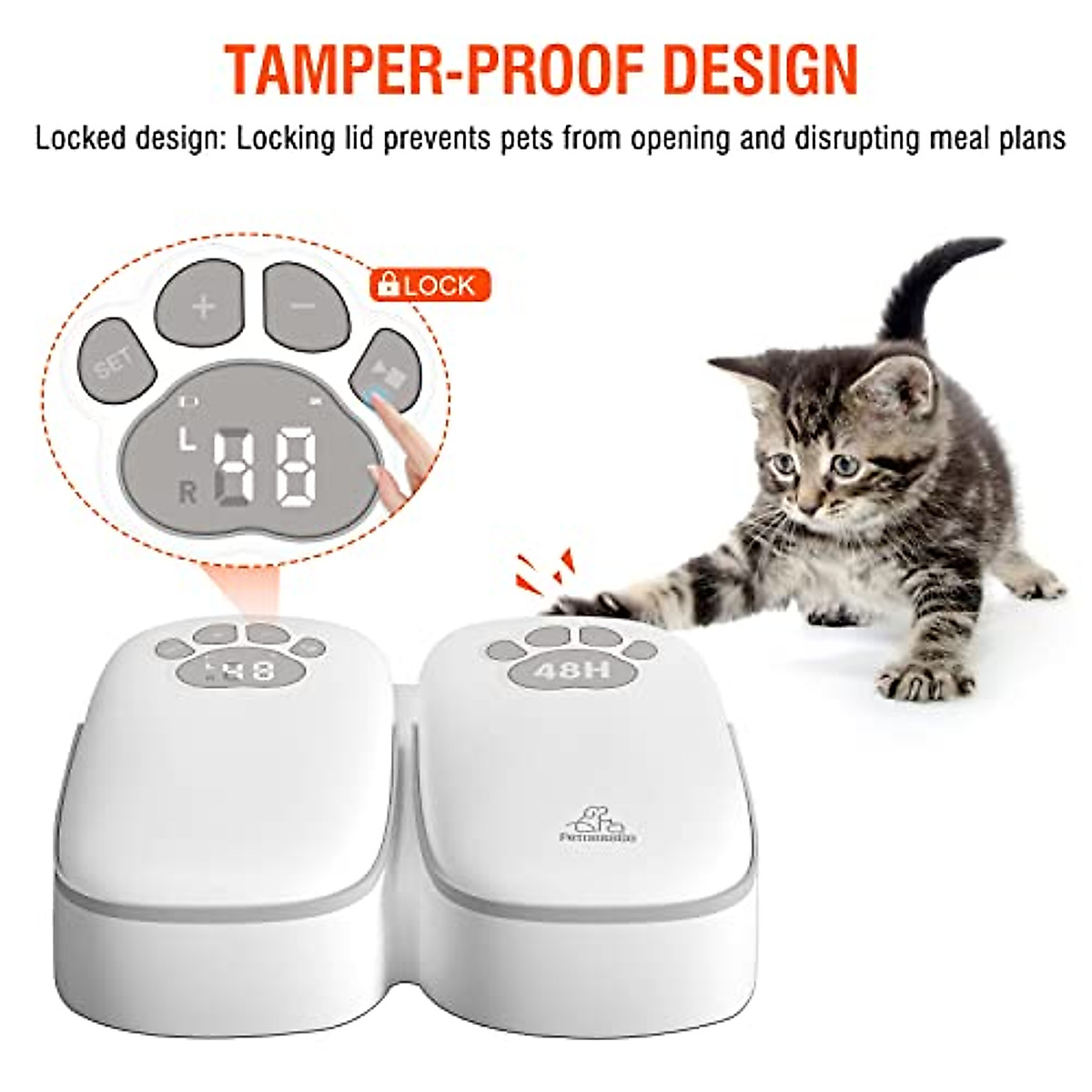 Madaotor Automatic Cat Feeders,Digital 2 Meals Auto Wet Food Pet Feeder for Dog & Cat,Dry or Semi-Moist Pet Food Dispenser with Timer,48 Hour Timed,Tamper Resistant Design