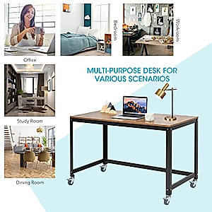 Tangkula Rolling Computer Desk, Portable Rolling Table, Mobile Home Office Desk Writing Study Desk, Movable Workstation with 4 Smooth Wheels, Home Office Work Table