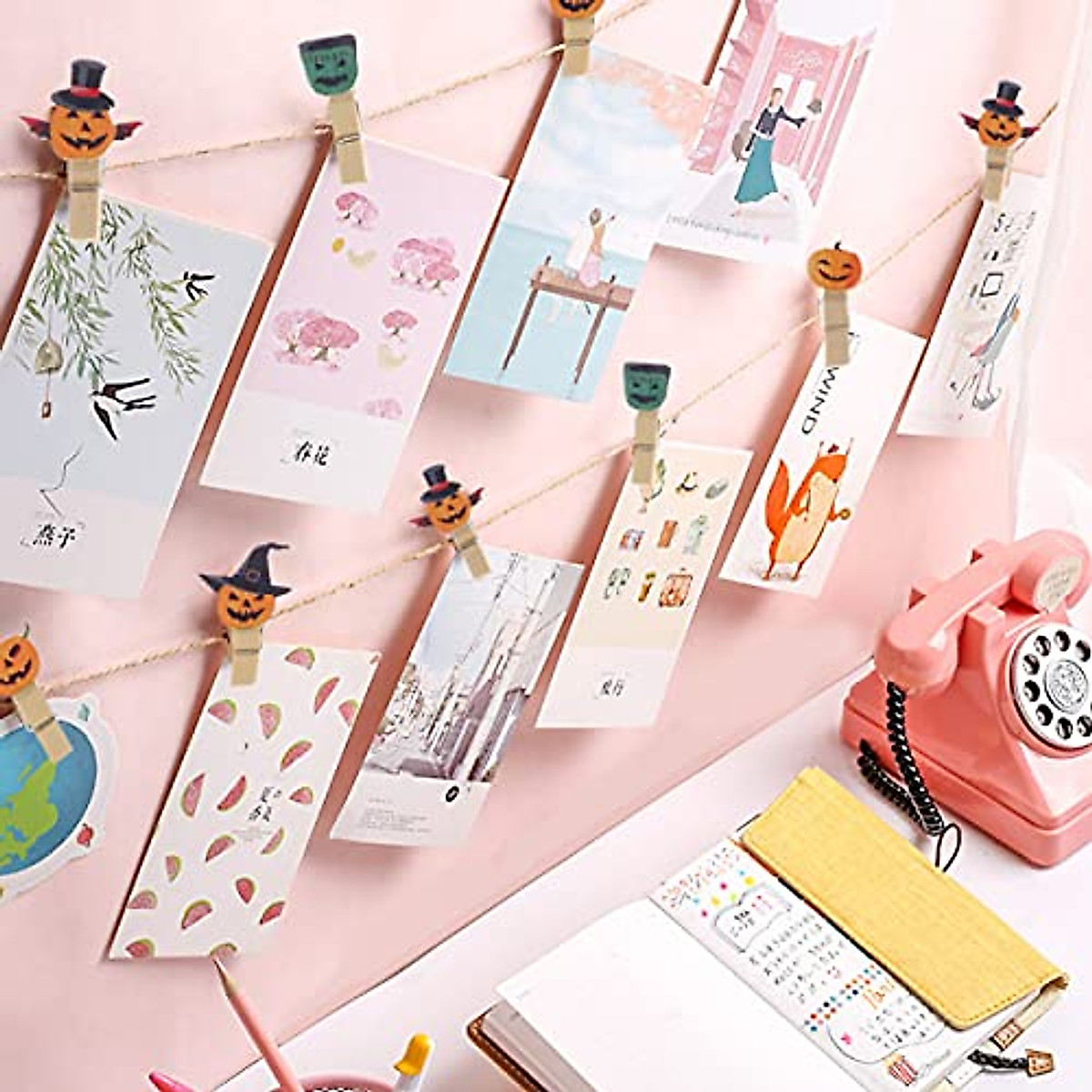 Cabilock 10Pcs Halloween Wooden Cartoon Clothespins Halloween Decorations Mini Pumpkin Head Clothespins Clips Crafts Decor for Party