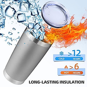 Volhoply 20oz Stainless Steel Tumbler with Lid and Straw,Double Wall Insulated Travel Iced Coffee Mug Fits Car Cup holder,Powder Coated Cups for Hot and Cold Drinks,Gifts for Women Men（Gray,1 Set）