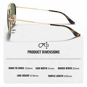 Ray-Ban RB3647N Round Double Bridge Square Shape Sunglasses With Eyewear Kit Bundle - Adjustable Nose Pads - Ideal Formal and Casual Wear Square Sunglasses