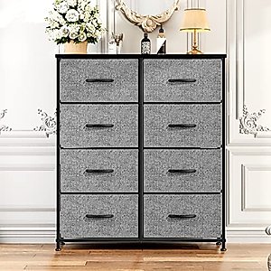 Dresser for Bedroom, Chest of Drawers, 8 Drawer Dresser, Closet Fabric Dresser with 8 Fabric Bins, Steel Frame, Wood Top for Bedroom, Closet, Entryway, Living Room