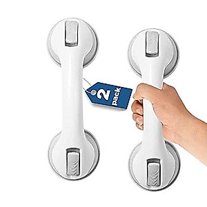 Shower Handles - 12’’ Youmotu Shower Safety Bars Suction for Elderly/Seniors Handicap Bath Handles for Tub for Bathroom Walls Gray (2-Pack) (1)