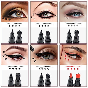 Pinkiou Eyeliner Pen with Eye Makeup Stamp Waterproof Double Sided Long Lasting Seal Eyeliner (6 in 1)
