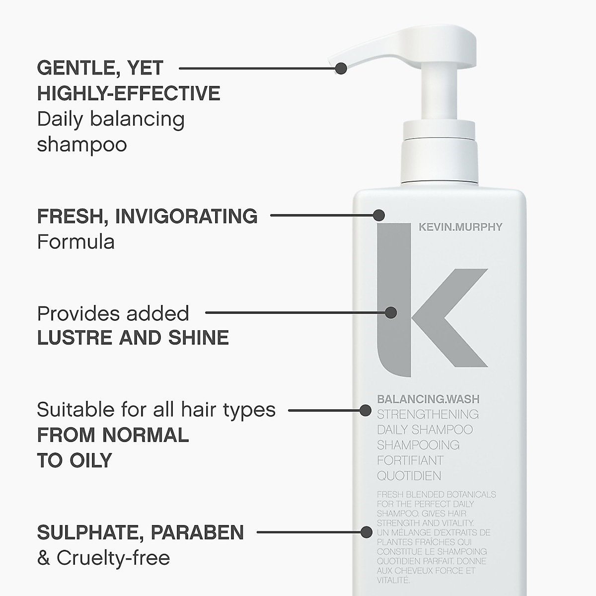 KEVIN.MURPHY BALANCING.WASH - Strengthening Daily Shampoo - For Normal & Oily Hair - Antioxidant Shampoo - Colour Safe Hair Care - Sulphate & Paraben Free - 1 L / 33.8 fl oz