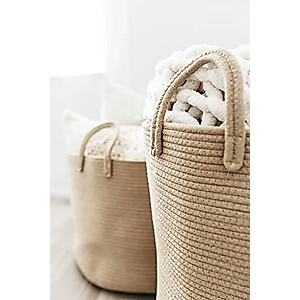 OrganiHaus Large Woven Baskets for Storage | Cotton Rope Baskets for Storage | Tall Blanket Basket for Living Room | Nursery Laundry Basket | Big Basket for Toys | Basket for Blankets - Honey ,Tall (15"x18")