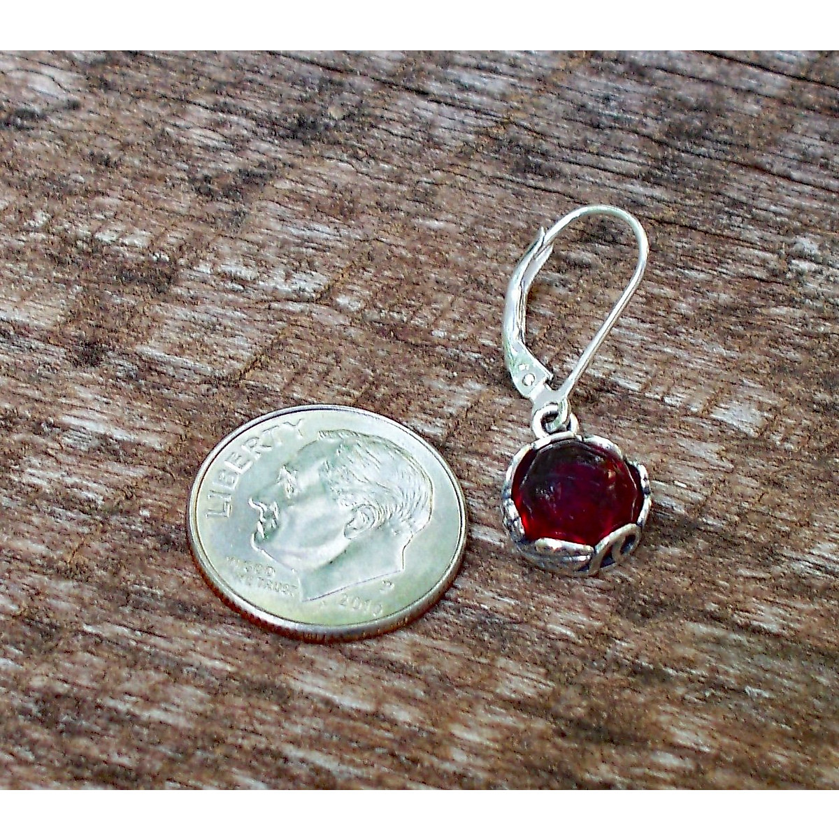 Bottled Up Designs Handmade Vintage Red Leaverback Earrings, Recycled 1940's Beer Bottle Glass, Sterling Silver, Eco Friendly, Made in USA, Birthday Gifts, Mothers Day, Women, Anniversary