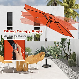 Giantex 9ft Outdoor Patio umbrella with Solar Lights, Table Market Umbrella with Crank and Push-button Tilt System, Solar LED Lighted Patio Umbrella for Backyard Deck Pool Beach (Orange)