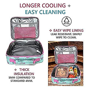 kinsho Bento Lunch Box and Matching Lunch Bag with Ice Pack Set for Girls, Toddlers (Pink Aqua Mermaid Cats)