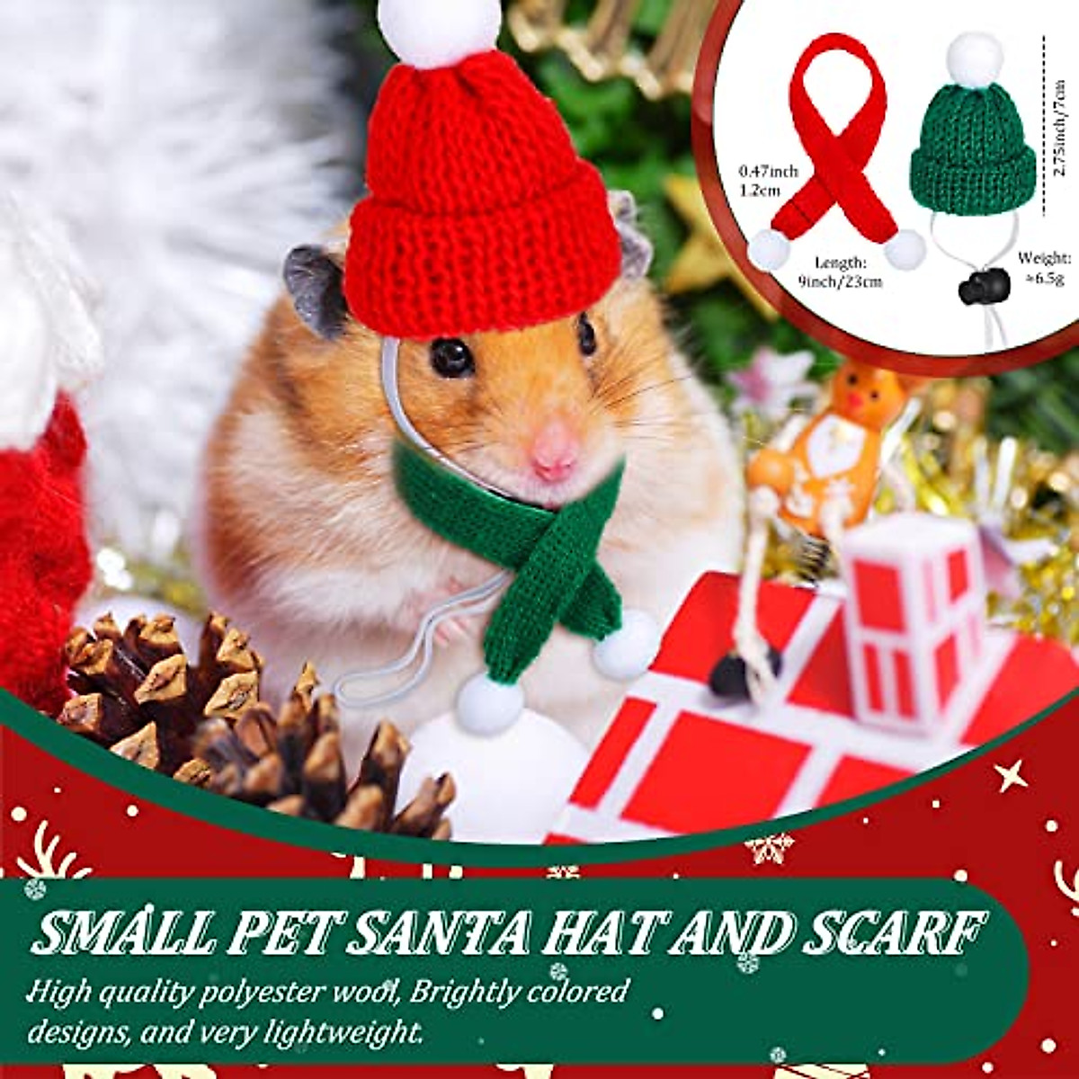 12 Pcs Small Animal Christmas Costume Pet Santa Hat with Scarf Bowties Ferret Christmas Hat Guinea Pig Costume for Hamster Guinea Pig Chinchilla Hedgehog Kitten Small Pet Xmas Party Supplies