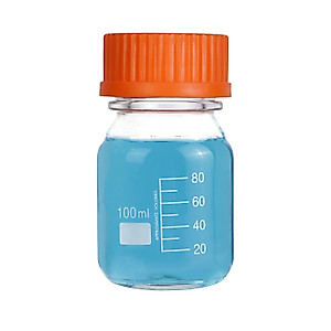 Moonetto 20 Pieces 100ml Round Graduated Lab Media Storage Glass Bottle with GL45 Polypropylene Orange Cap