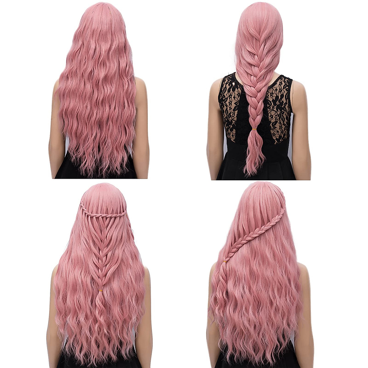 Netgo Women's Pink Wig Long Fluffy Curly Wavy Hair Wigs for Girl Heat Friendly Synthetic Cosplay Party Wigs