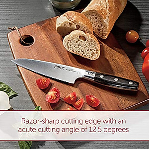 WOLF GOURMET 5.5" Serrated Knife, Ergonomic for Comfort and Control, Forged High-Carbon Stainless Steel, 12.5 Degree Angle, Durable (WGCU156S)