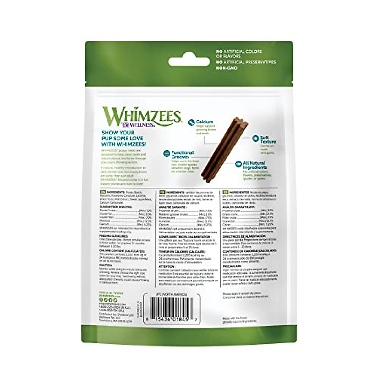 WHIMZEES by Wellness Puppy Natural Dental Chews for Dogs, Long Lasting Treats, Grain-Free, Freshens Breath, Extra Small/Small Breed, 30 count