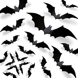 CESOF Halloween Bats Wall Decor 3D Bats Decorations - 70 Pcs 5 Sizes Matte Black PVC Reusable DIY Bat Stickers Vintage Wall Decals for Home Decor Porch Door Indoor Outdoor Party Supplies