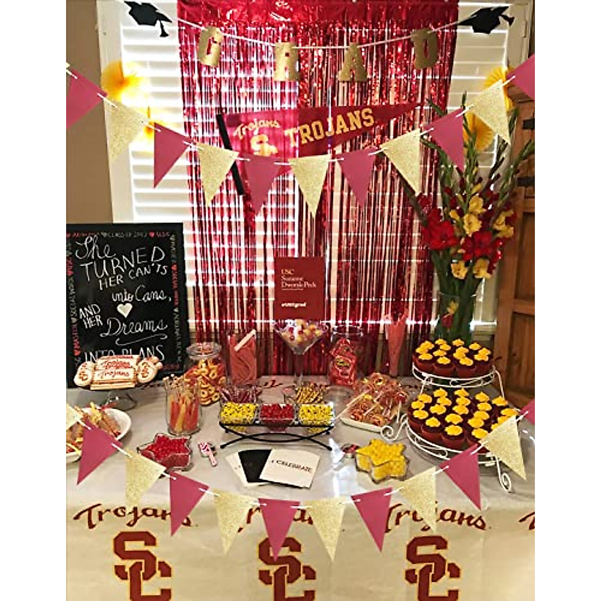 Graduation Decorations 2023 Maroon Gold/Maroon Grad/Burgundy Gold Birthday Party Decorations for Women/2pcs Triangle Bunting Banners for Women's 40th/50th Birthday Fall/Rustic Wedding Decorations