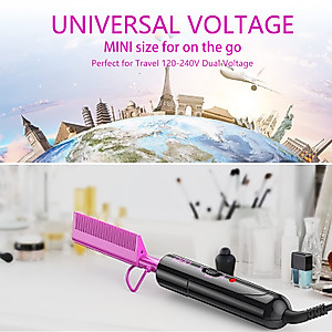 DAN Technology Dual Voltage Ceramic Pressing Comb - 450°F Fast Heating Mini Straightener for Lace Front Wigs and Black Women's Hair