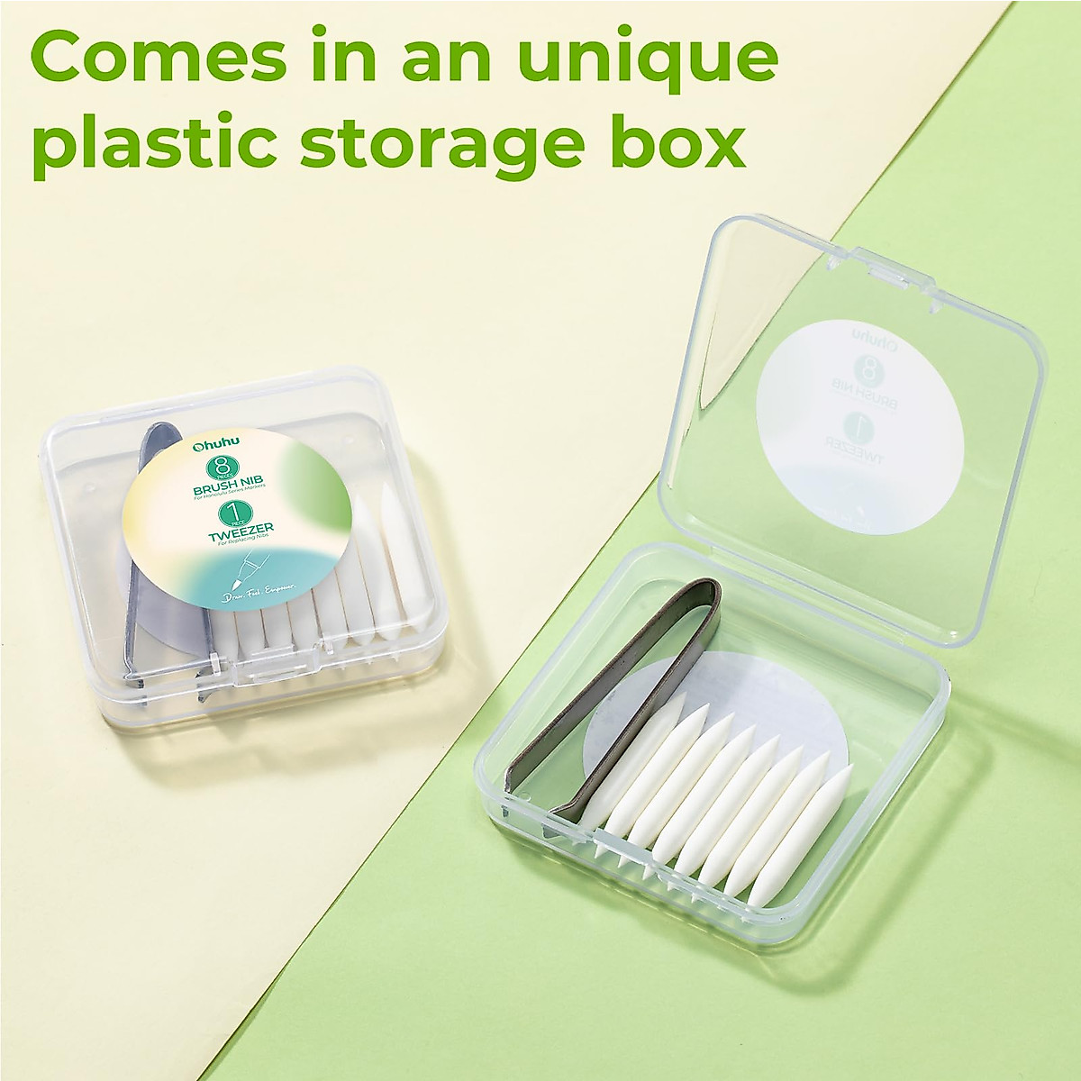 Ohuhu Markers Replacement Super Brush Nibs of Honolulu & Honolulu B Series - Pack of 8 - A Tweezer included - Comes in A Storage Box