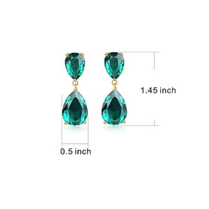 Emerald Earrings Green Large Emerald green Teardrop Drop Estate Style Earrings for Women Rhinestone Crystal Fashion Prom Wedding Waterdrop Dangle Earrings