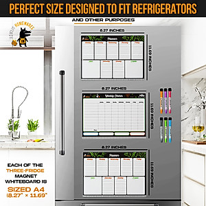 Howlin' Homewares Magnetic Dry Erase Board for Fridge - Stain Resistant Refrigerator Calendar with Fine Tip Markers and Large Eraser - Magnetic Whiteboard Weekly Planner