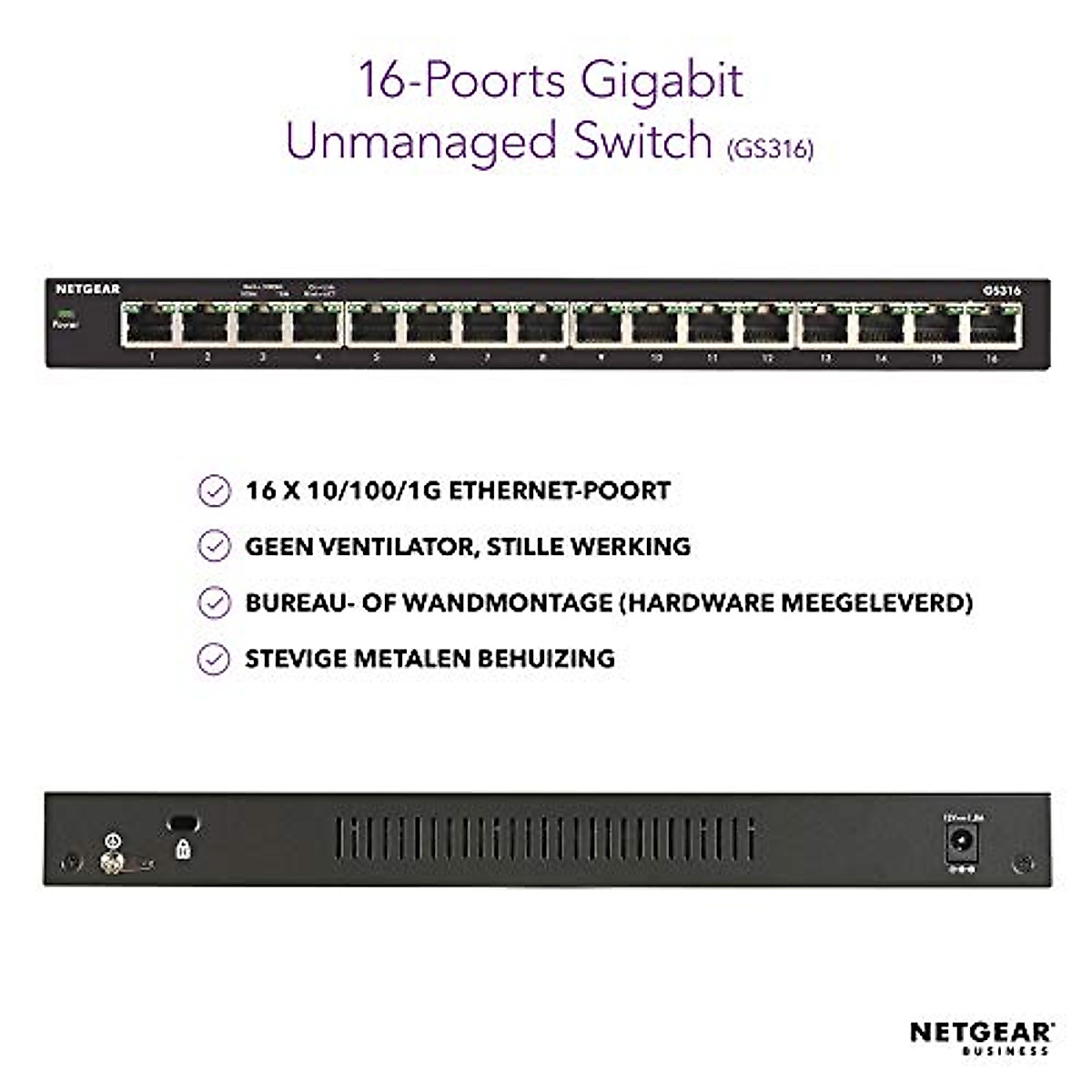 Netgear 16-Port GB UNMANAGED Switch, GS316-100PES