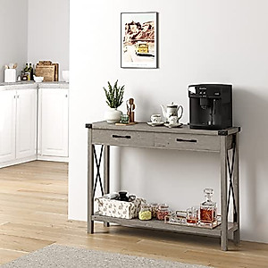 IDEALHOUSE Console Table with 2 Drawers, Farmhouse Entryway Table with Storage Shelf, Accent Wood Sofa Table for Living Room, Hallway, Foyer-Grey