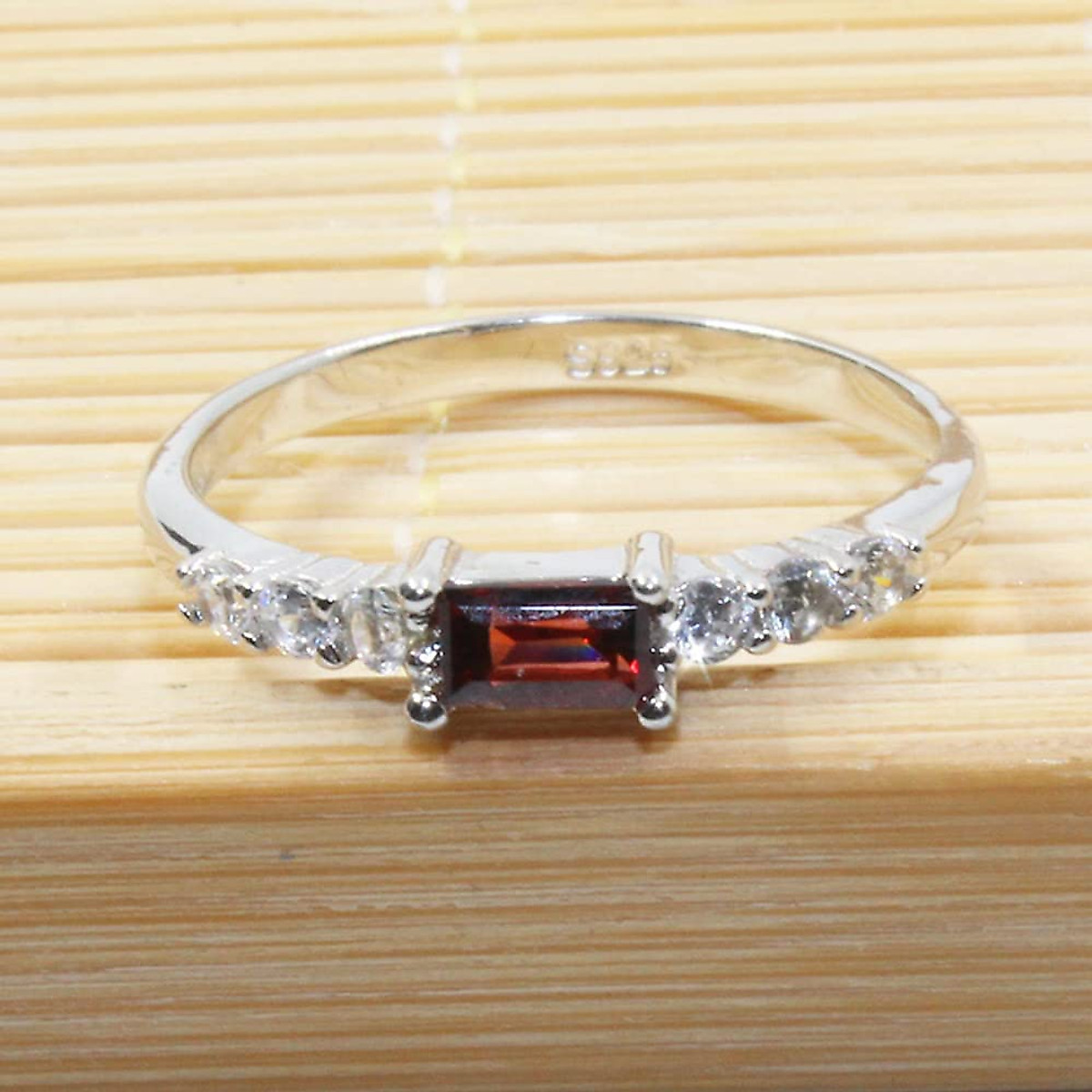 Cute Silver Garnet Ring 3mm*5mm Real Garnet Silver Jewelry (4.5)