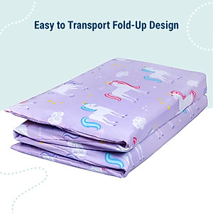 Wildkin Kids Nap Mat Cover – Soft, Sewn-in Flap, Durable & Fits 1.5"" Vinyl Sleep Mats - Unicorn