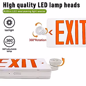 OSTEK Red LED Exit Sign with Emergency Lights，Two LED Adjustable Head Emergency Exit Lights with Battery Backup, Dual LED Lamp ABS Fire Resistance UL-Listed 120-277V