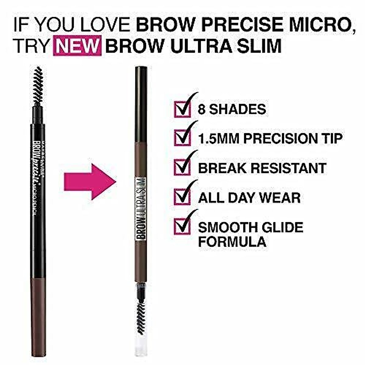 Maybelline Brow Ultra Slim Defining Eyebrow Makeup Mechanical Pencil With 1.55 MM Tip And Blending Spoolie For Precisely Defined Eyebrows, Warm Brown, 0.003 oz.