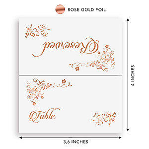 Reserved Table Signs Cards Rose Gold Foil, 20-Pack Table Tent, VIP Place Card, Reserved Rose 5
